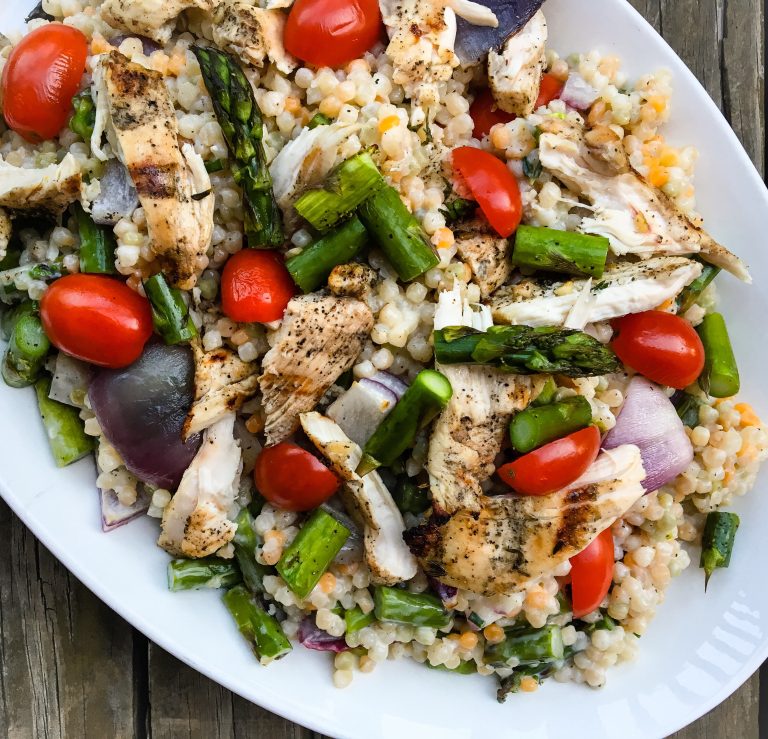 Grilled Chicken and Toasted Israeli Couscous Salad with Lemon Dressing ...